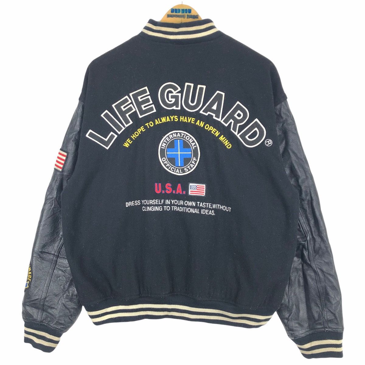Leather × Varsity Jacket × Vintage Vintage 90s International Lifeguard ...