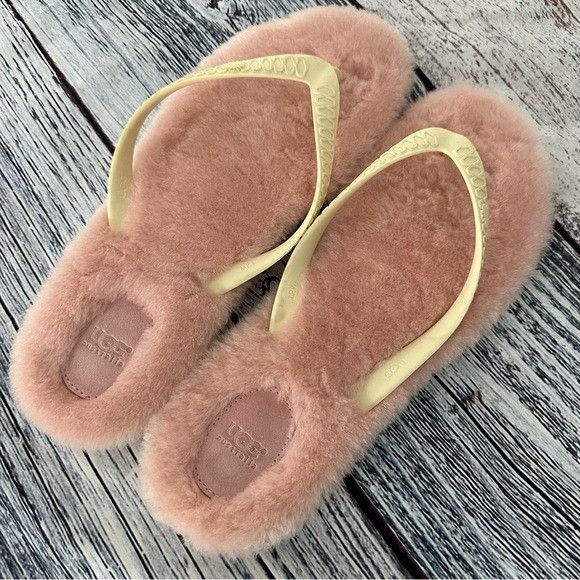 Ugg UGG Fuzzy Pink Sheepskin Flip Flop Sandals | Grailed