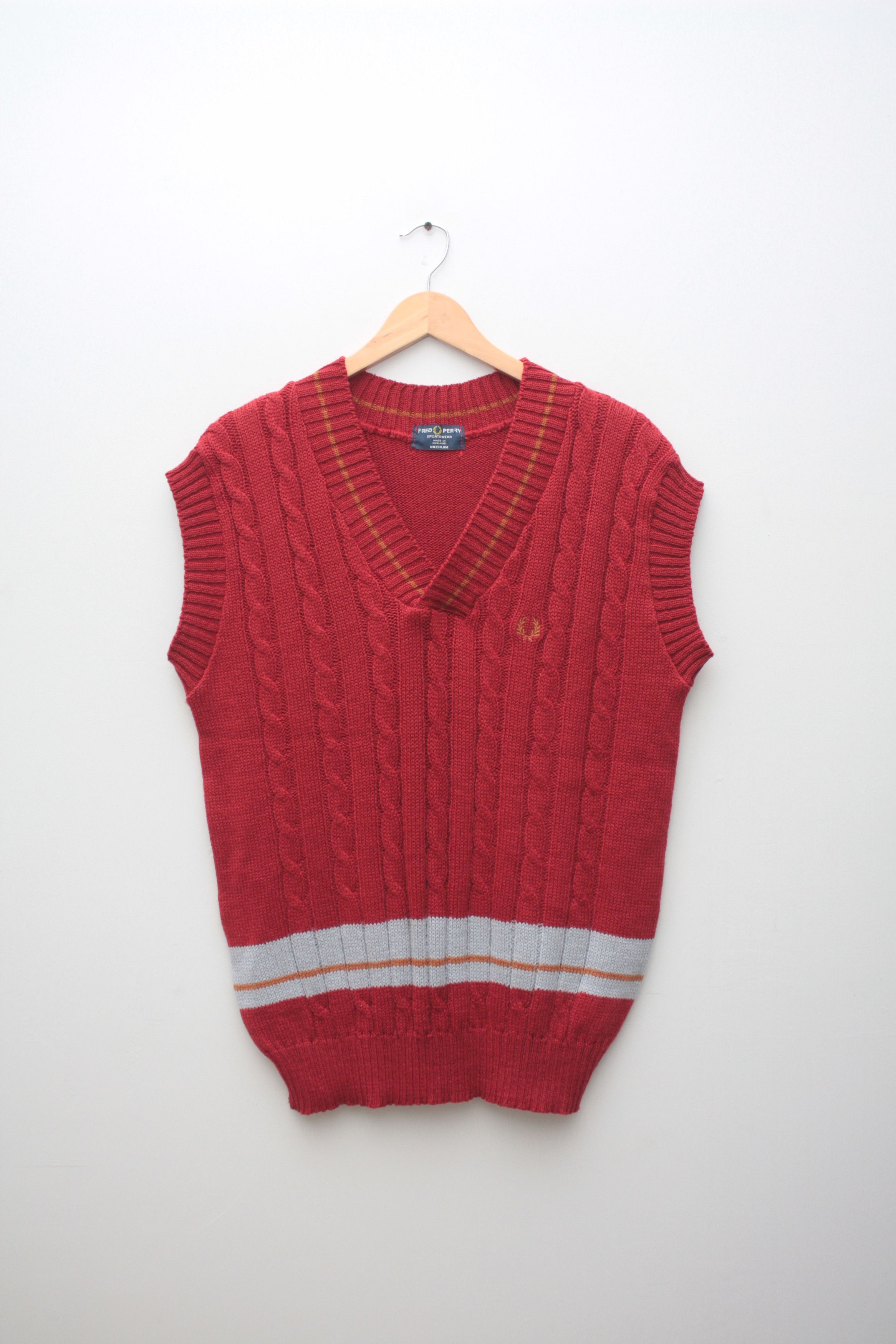 Fred Perry Fred Perry Red Knitted Vintage Vest Made In England Medium ...