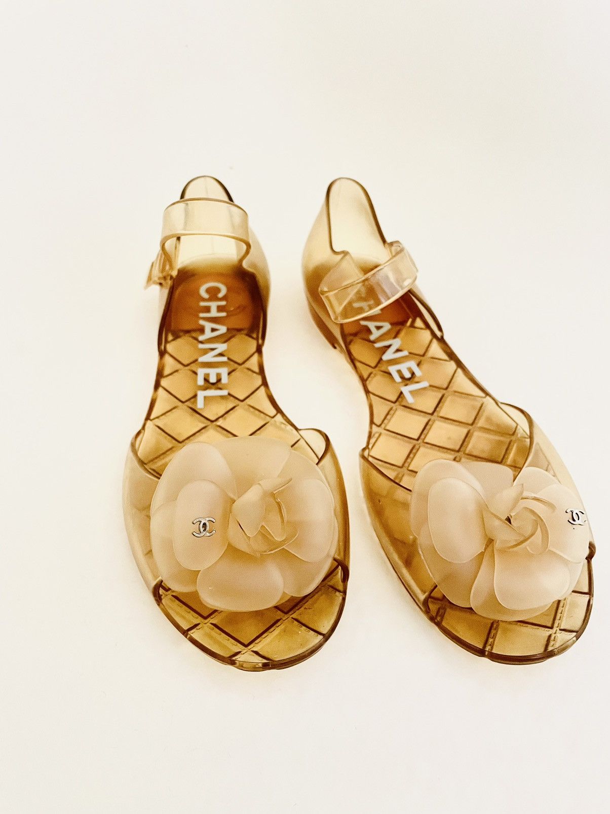 Chanel Camellia jelly sandals Grailed