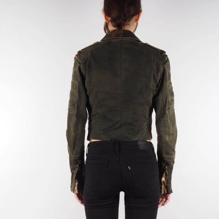 Diesel Diesel Olive Green Denim Crop Moto Biker Jacket | Grailed