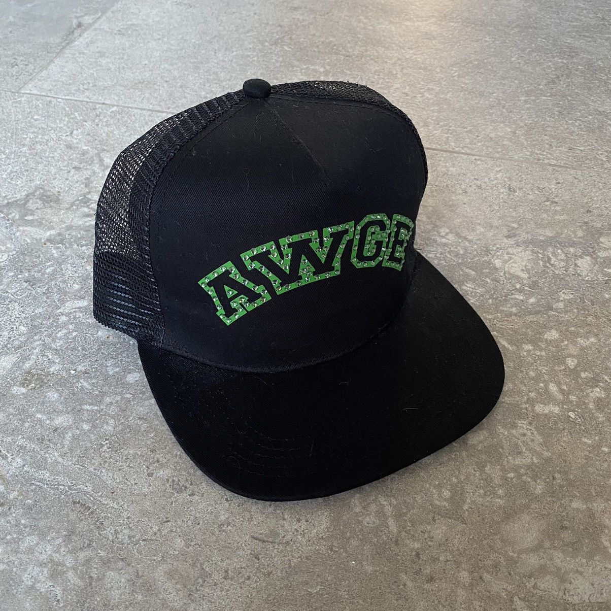 AWGE Awge black and green diamanté hat / cap | Grailed
