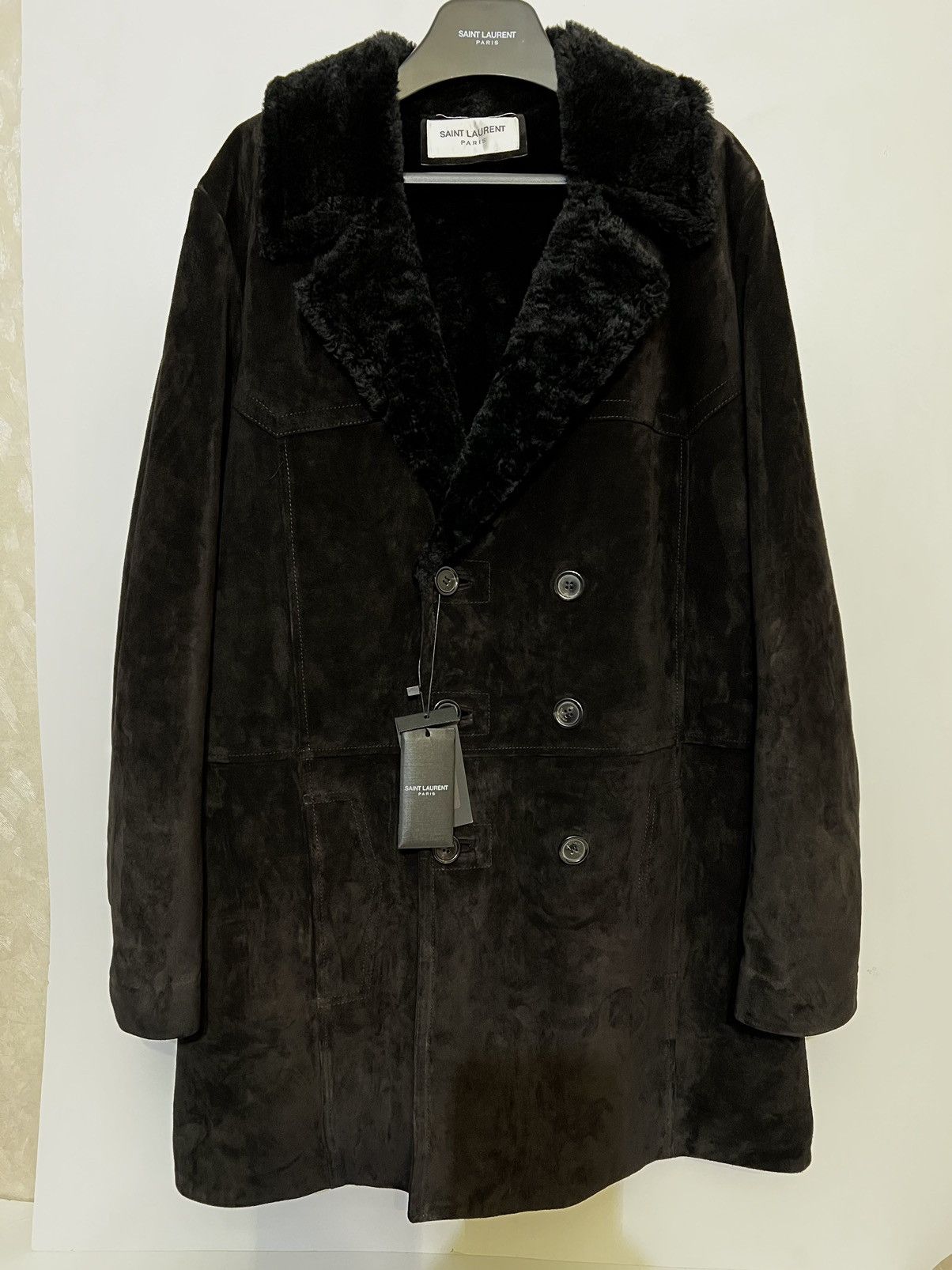 Yves Saint Laurent DOUBLE-BREASTED SUEDE AND SHEARLING COAT | Grailed