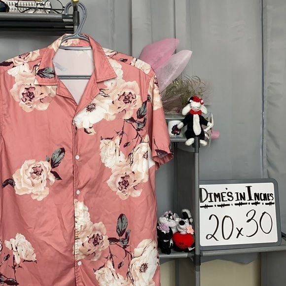 Streetwear Shien Pink Roses Floral AOP Short Sleeve Shirt | Grailed