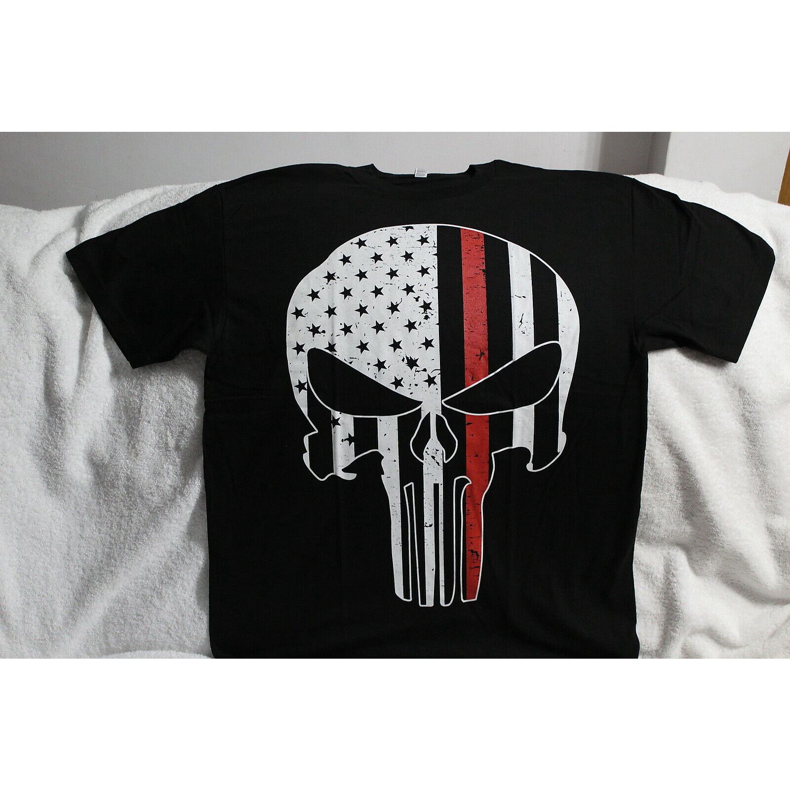 Vintage PUNISHER SKULL THIN RED LINE FIREFIGHTER FIREMAN AMERICAN FLAG ...