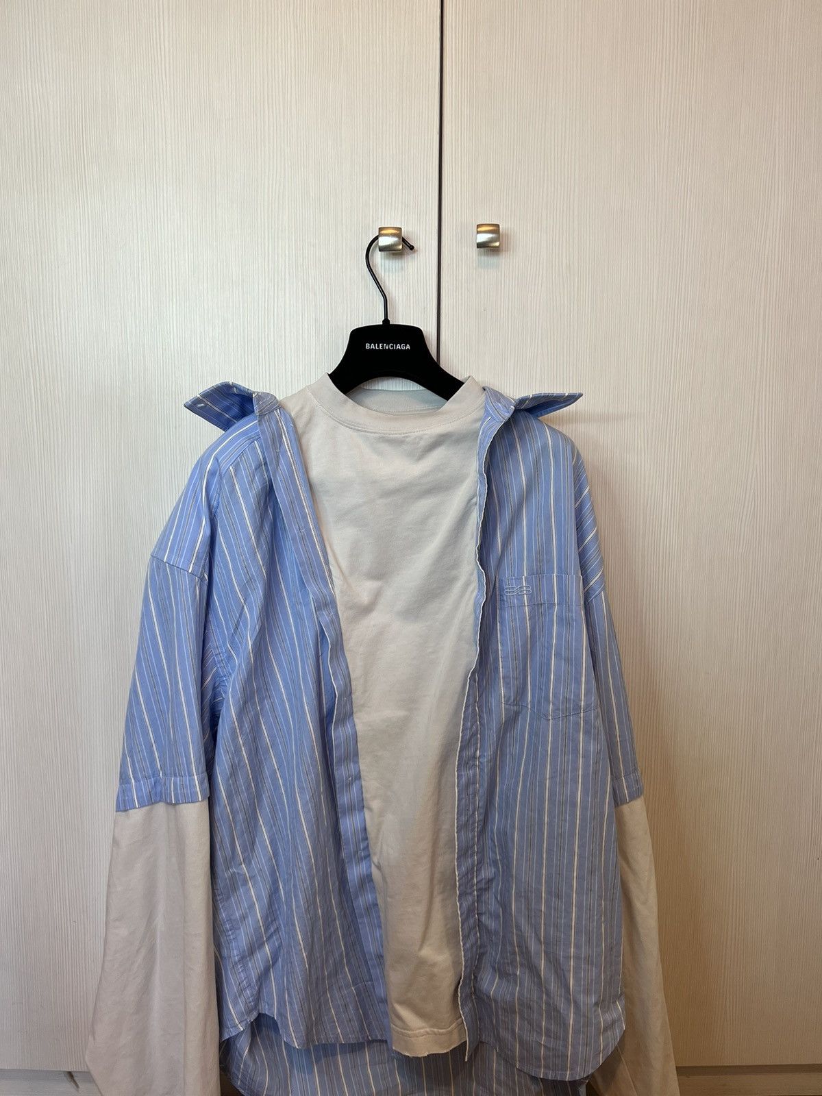 Balenciaga Demna balenciaga double shirt blue stripes tee oversized ...