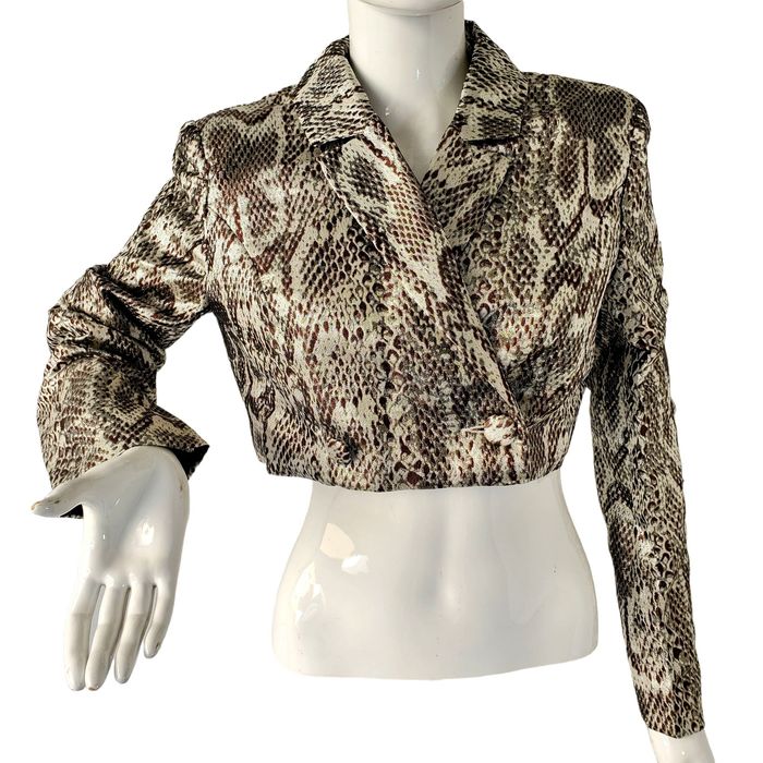 Shein Brown Ivory Metallic Cropped Jacket Snake Pattern | Grailed