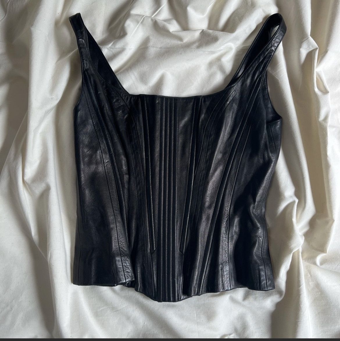 Chanel Chanel Black Leather Corset Top- Vintage Collection 93P | Grailed