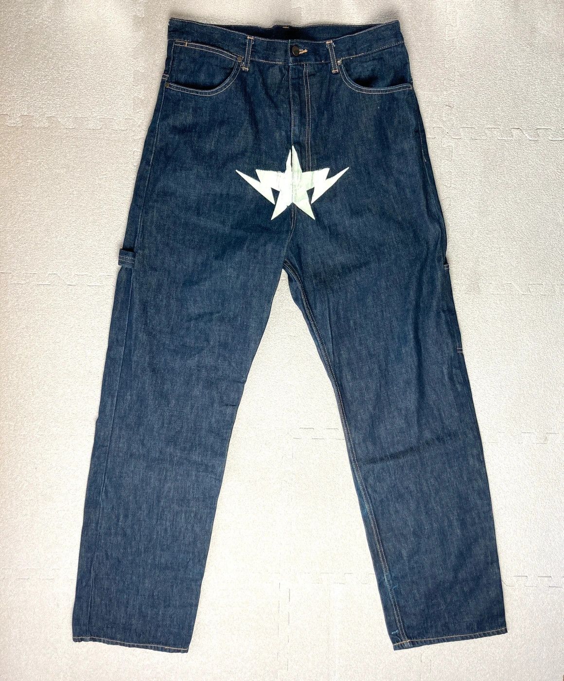 Bape Bape Font White Star Indigo Denim Size L From Japan | Grailed