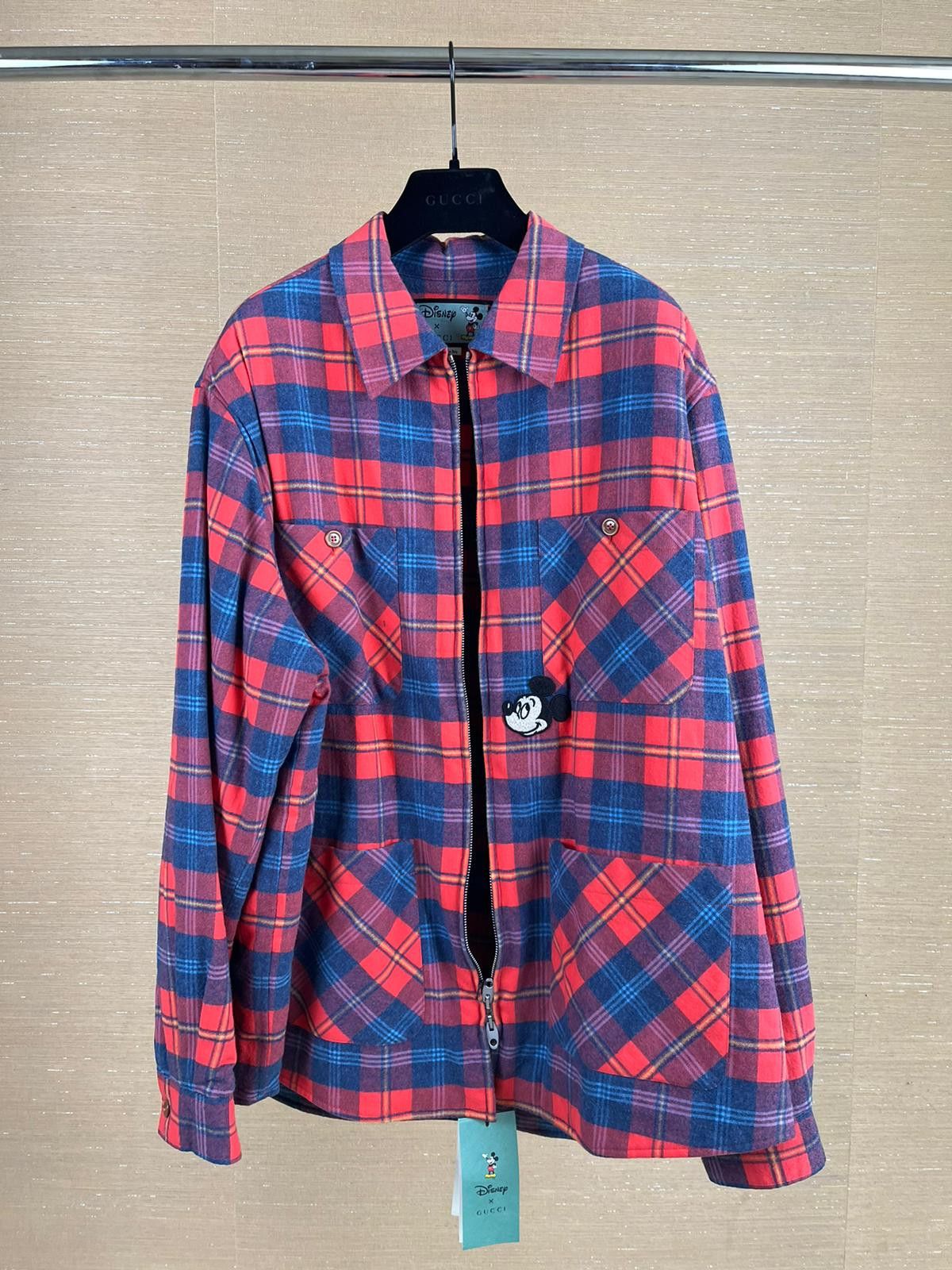 Gucci Mickey Mouse Embroidered Cotton Macro Check in Red Blue | Grailed