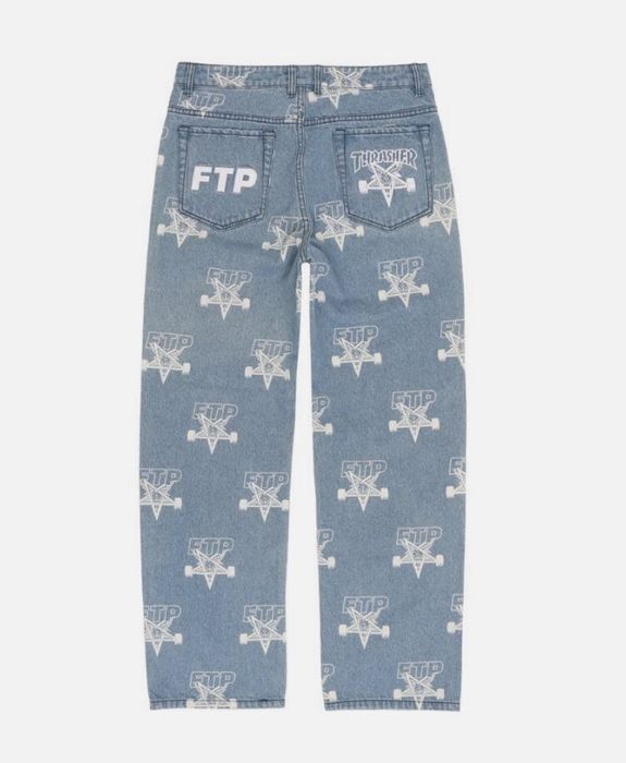 Thrasher FTP x Thrasher Skategoat all over denim jeans | Grailed
