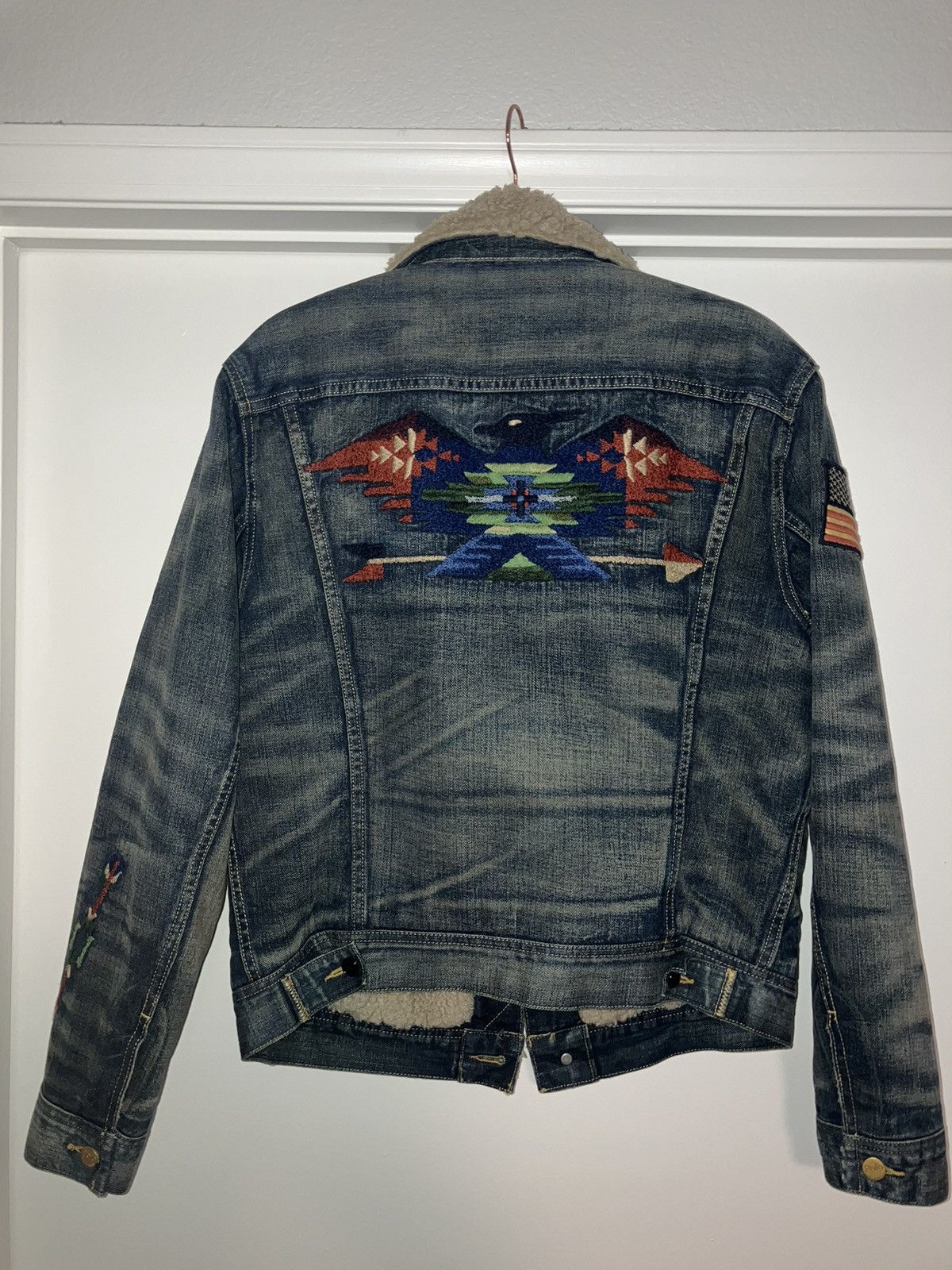 Polo Ralph Lauren Aztec shearling denim jacket | Grailed