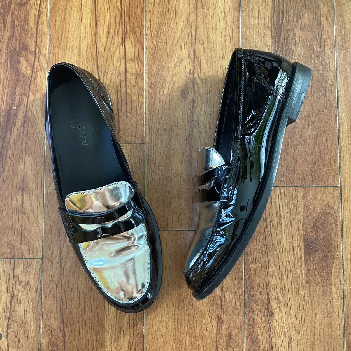 Balmain Balmain Silver and Black Patent Leather Loafers | Grailed
