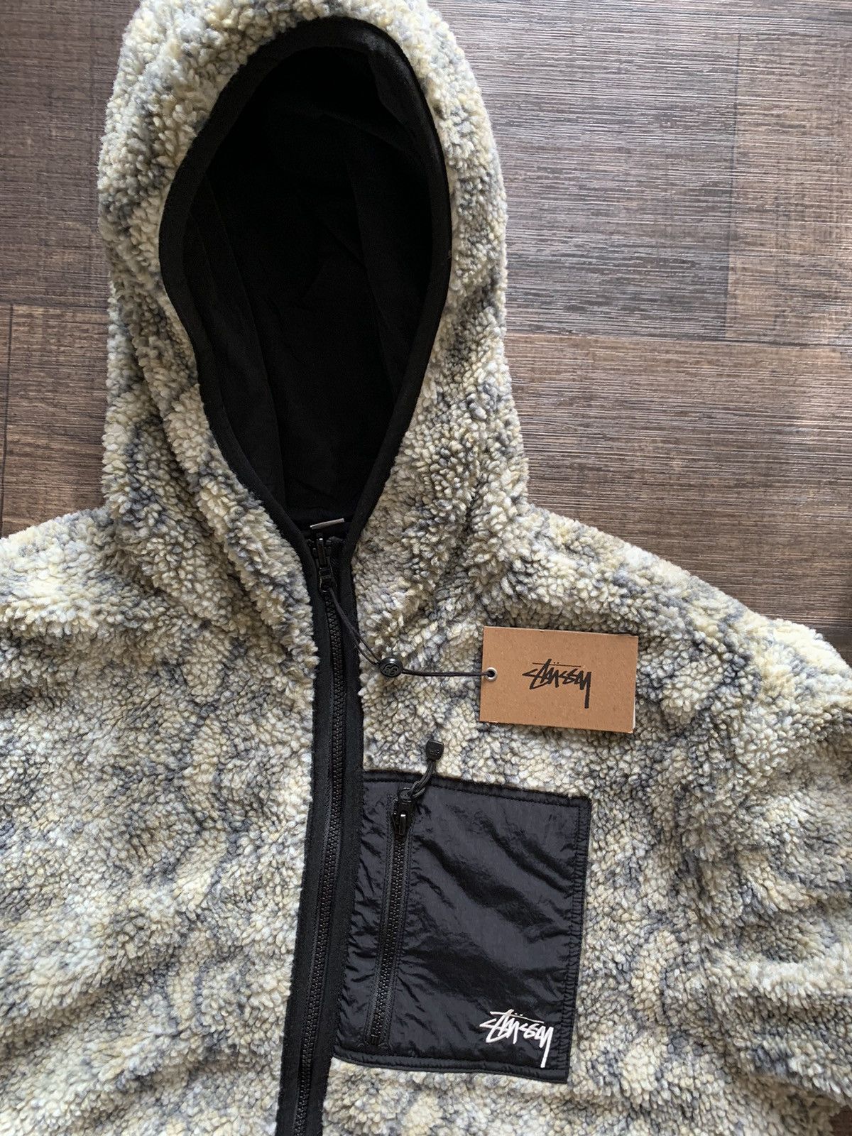 Stussy Stussy Snake Jacquard Sherpa Fleece Reversible Jacket Gray | Grailed