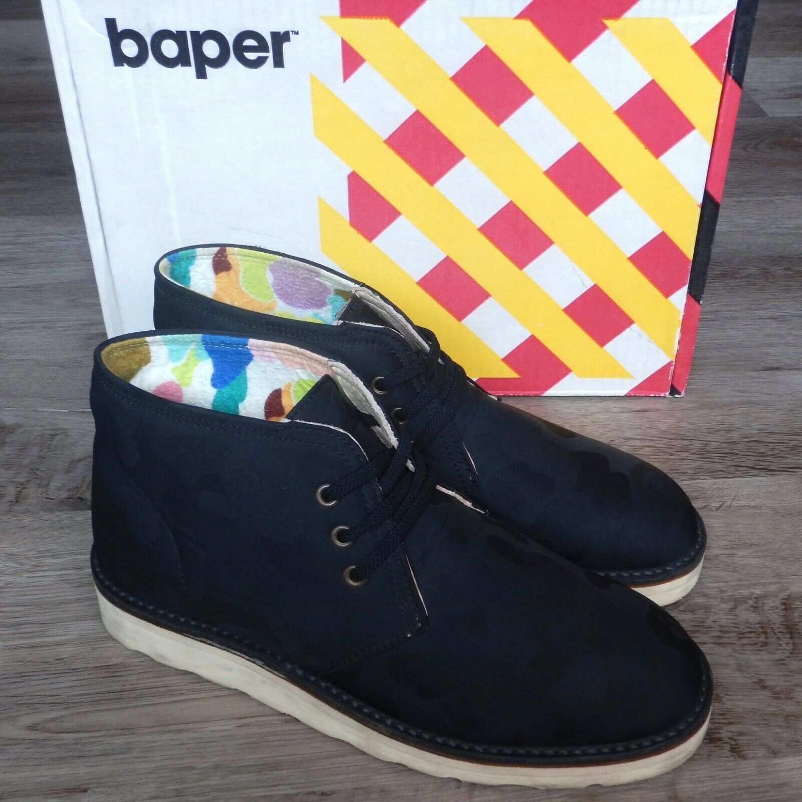 Bape Early 2000s Bape Black Jacquard / Multi Camo Chukka Boots | Grailed