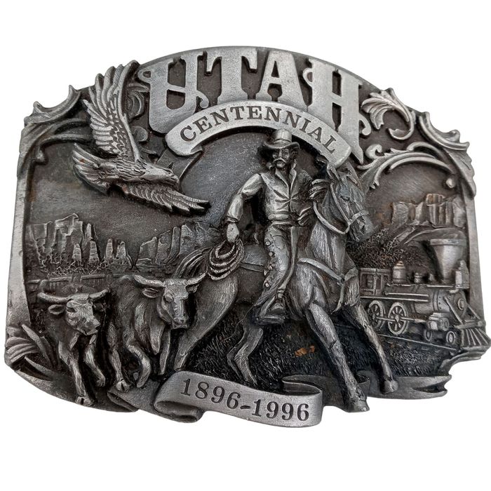Vintage Utah Centennial Belt Buckle 1996 Cowboy Western Cattle Ranch ...