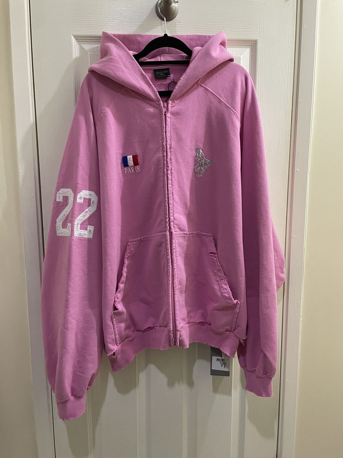 Balenciaga Winter 22 Pink Distressed Polo Zip-up Hoodie | Grailed