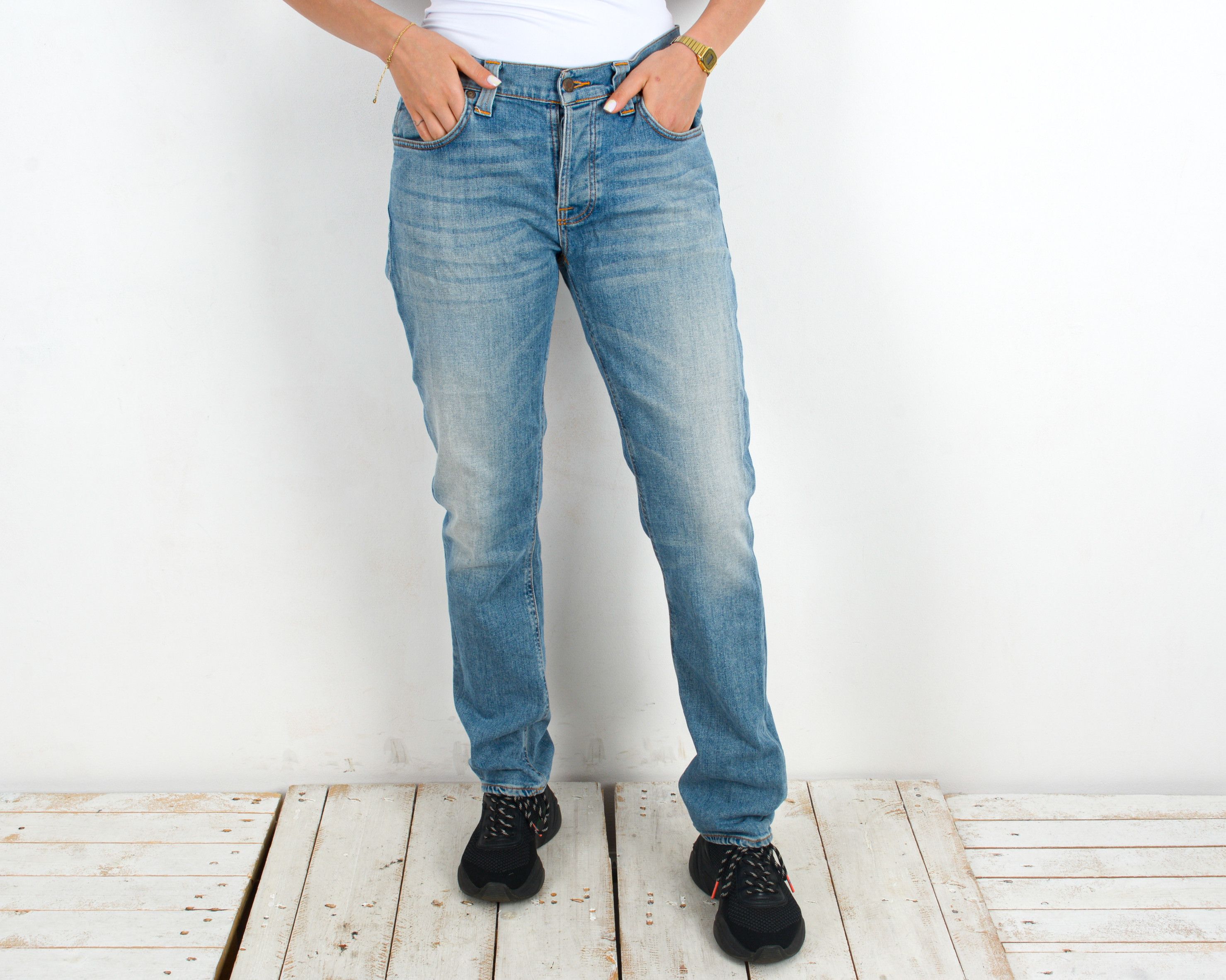 Nudie Jeans × Vintage GRIM TIM STRIKEY GREEN W33 L32 Slim Trousers ...