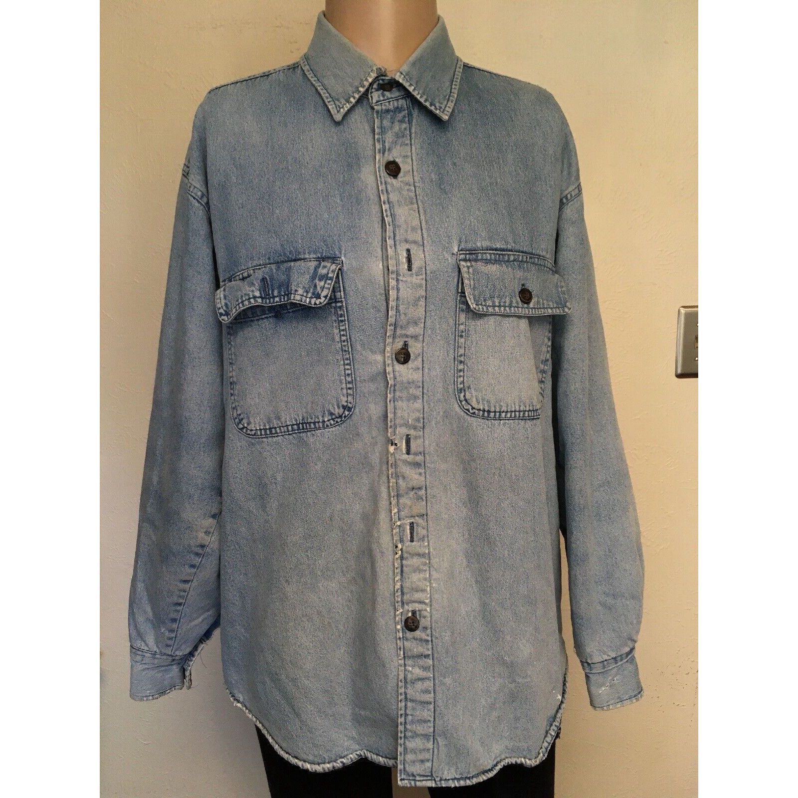Vintage VTG 80s 90s MARINO BAY DISTRESSED FLEECE LINED DENIM SHIRT ...
