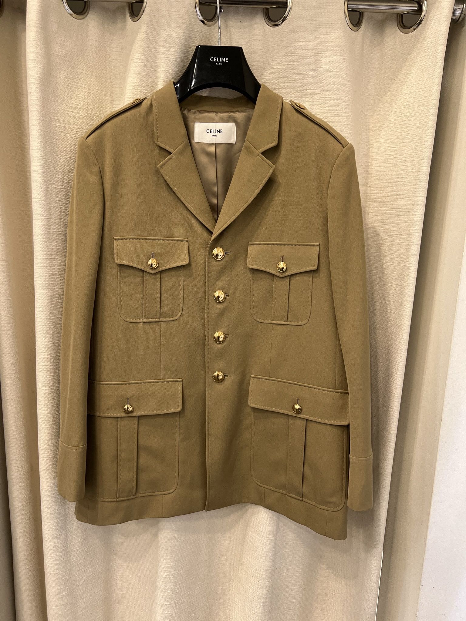 Celine × Hedi Slimane Beige Military Jacket with Gold Buttons | Grailed