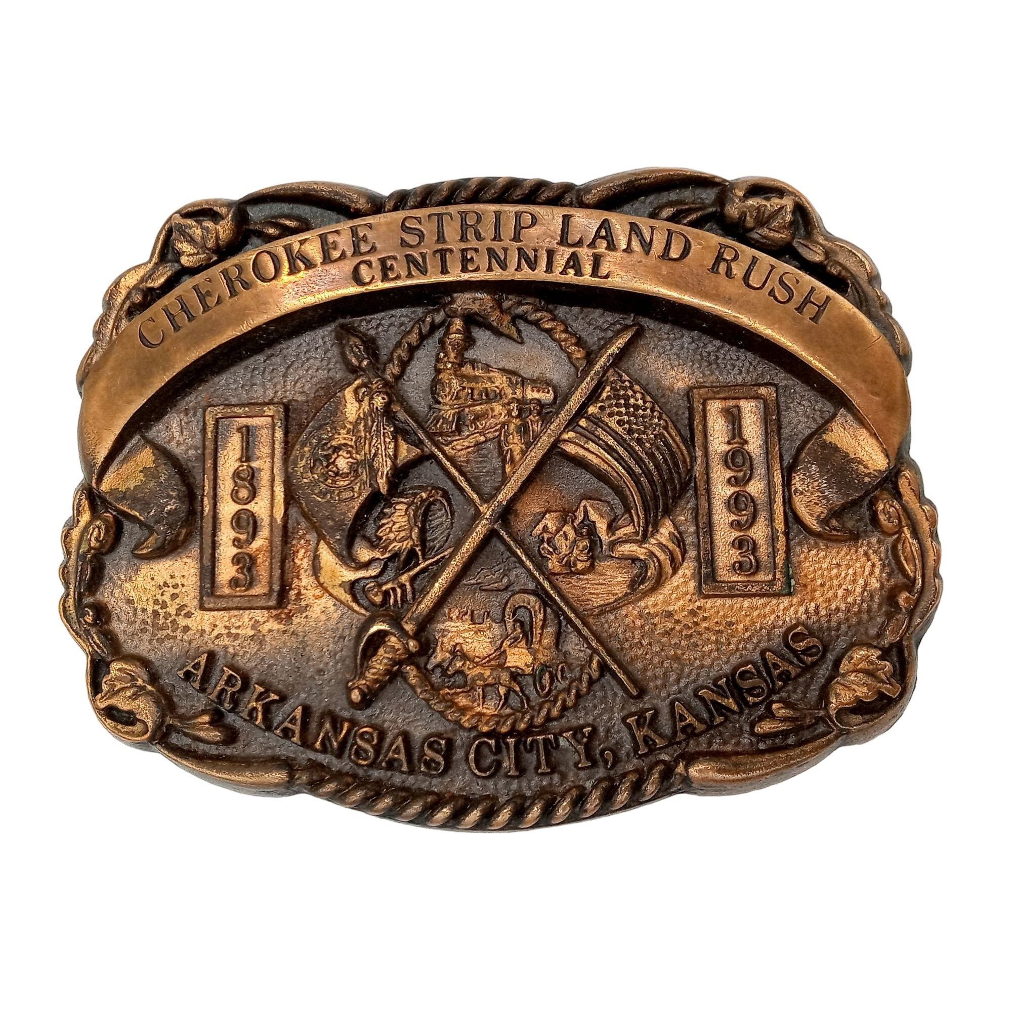 Vintage 1993 Cherokee Strip Land Rush Belt Buckle Ark City Kansas | Grailed