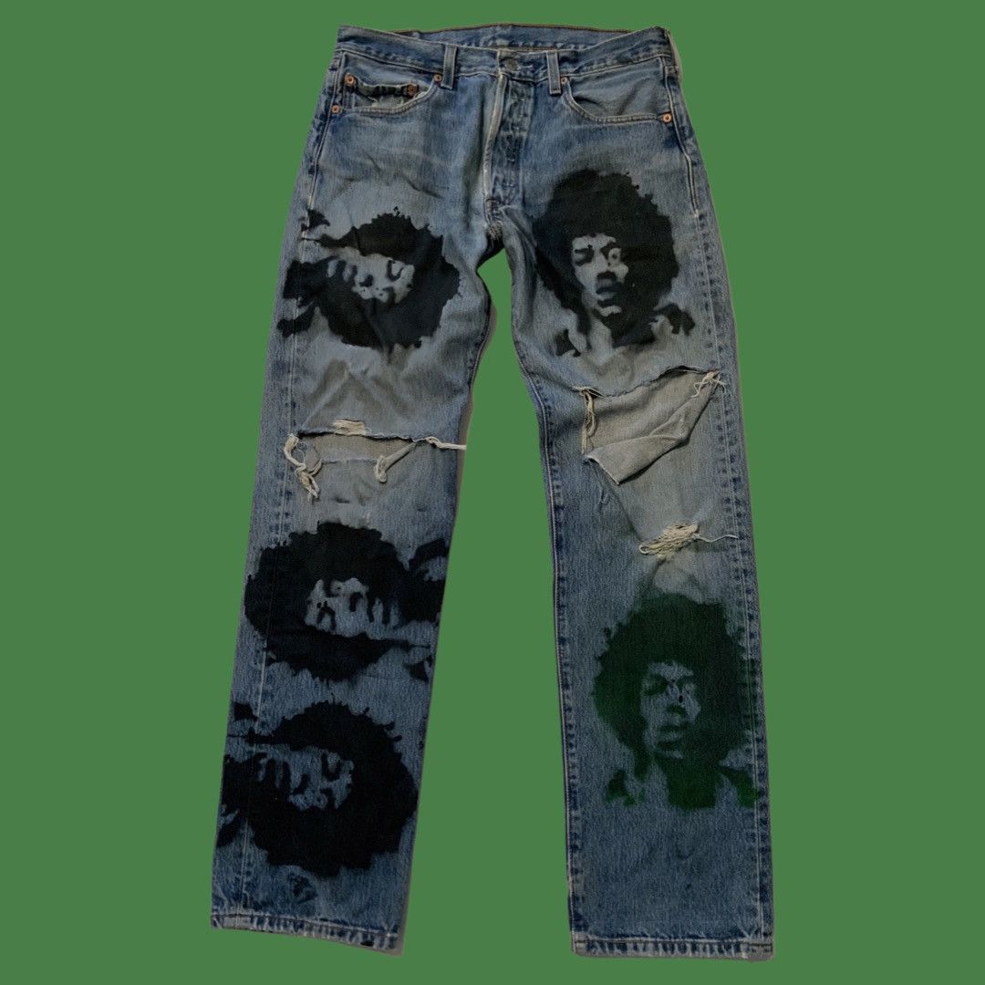 Levi's 1 Of 1 Levis 501 Jimi Hendrix Distressed Button Fly Jeans | Grailed