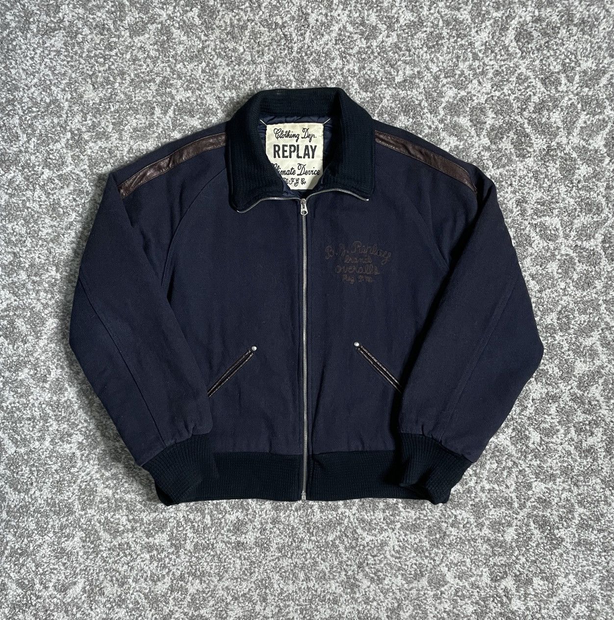 Vintage Vintage Navy Blue Bomber Jacket Big Logo Replay | Grailed