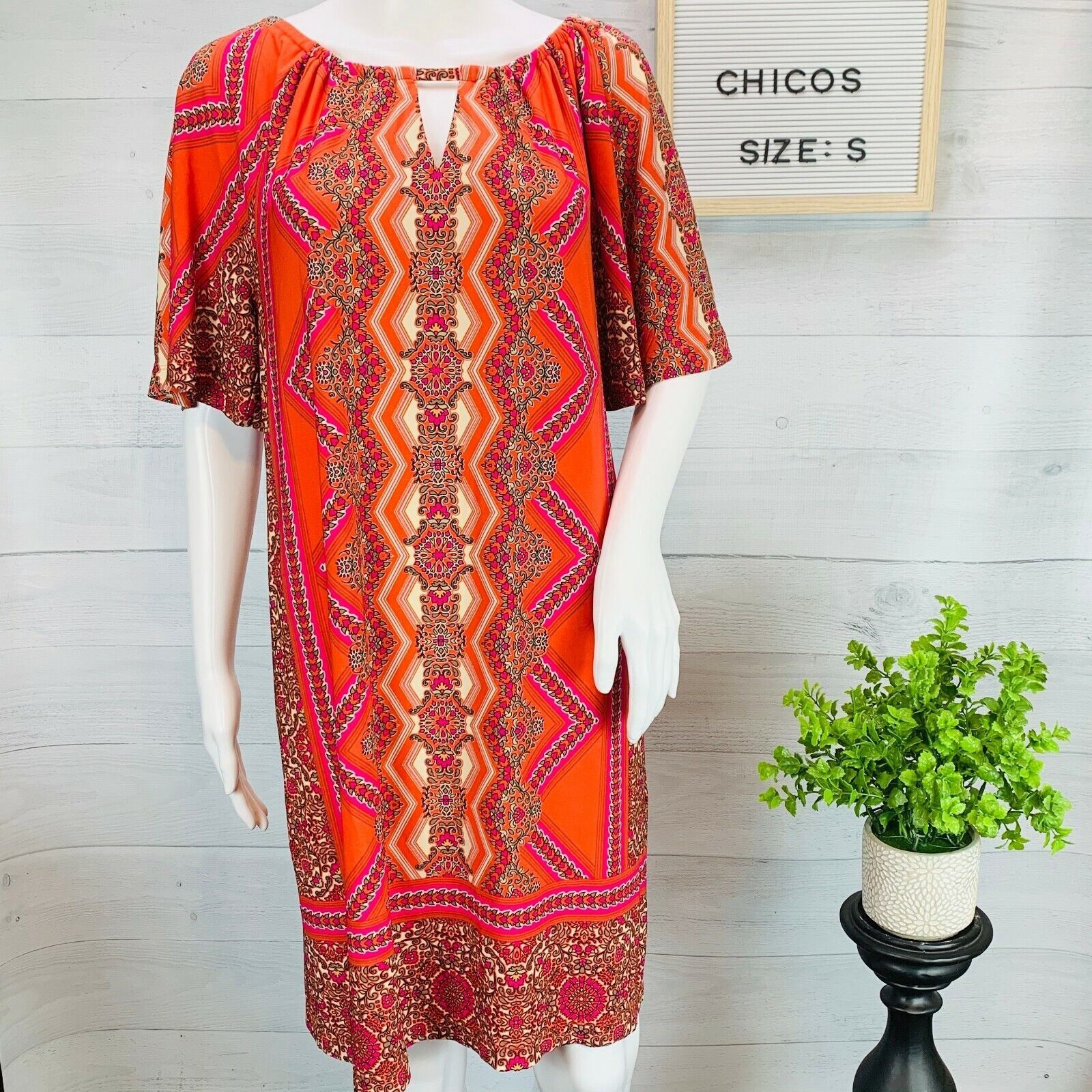 Chicos Chicos Triangle Floral Shift Dress Coral Fuchsia | Grailed