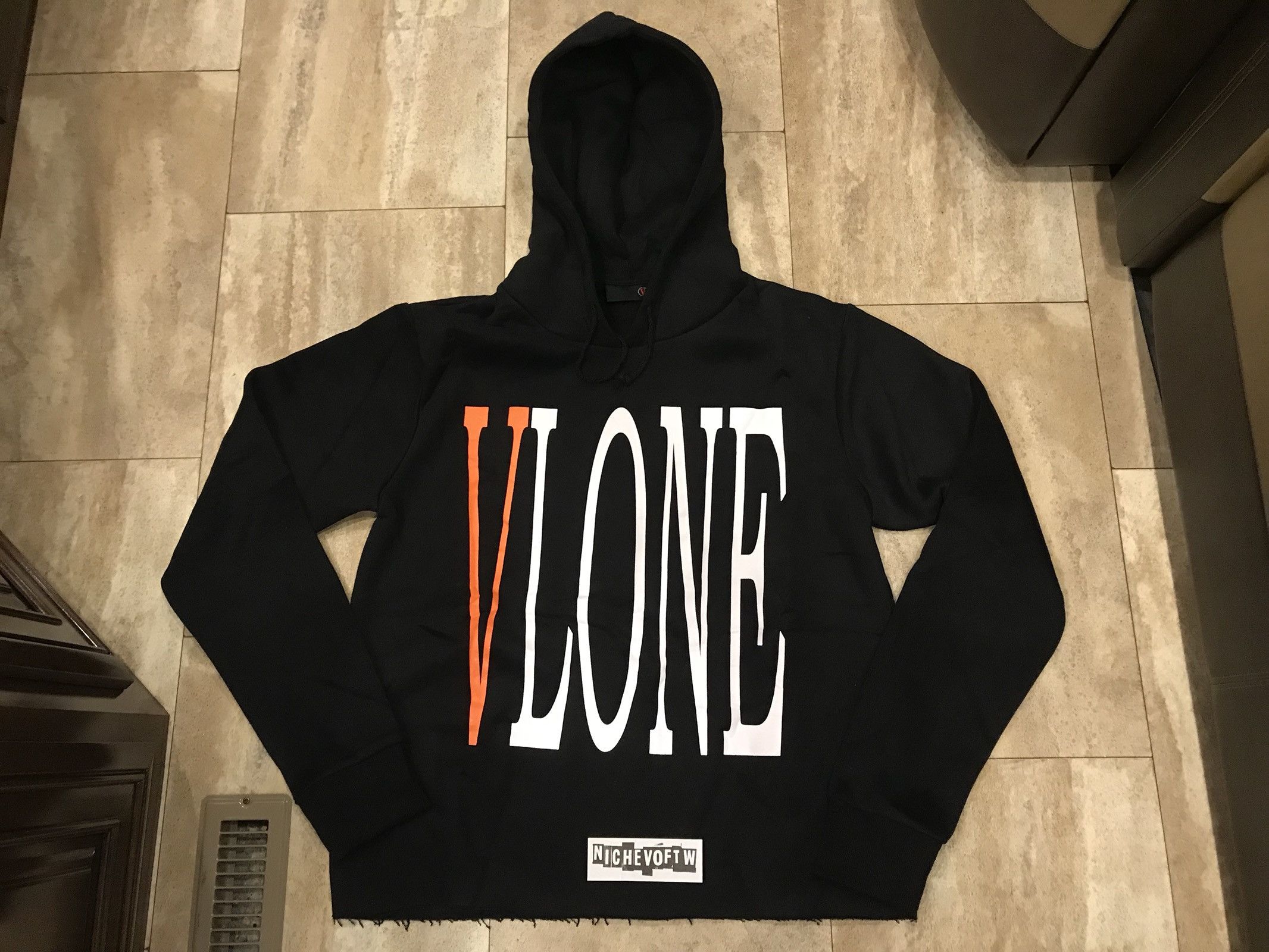 Vlone Vlone Elongated Word Hoodie (Orange & Black) BRAND NEW | Grailed