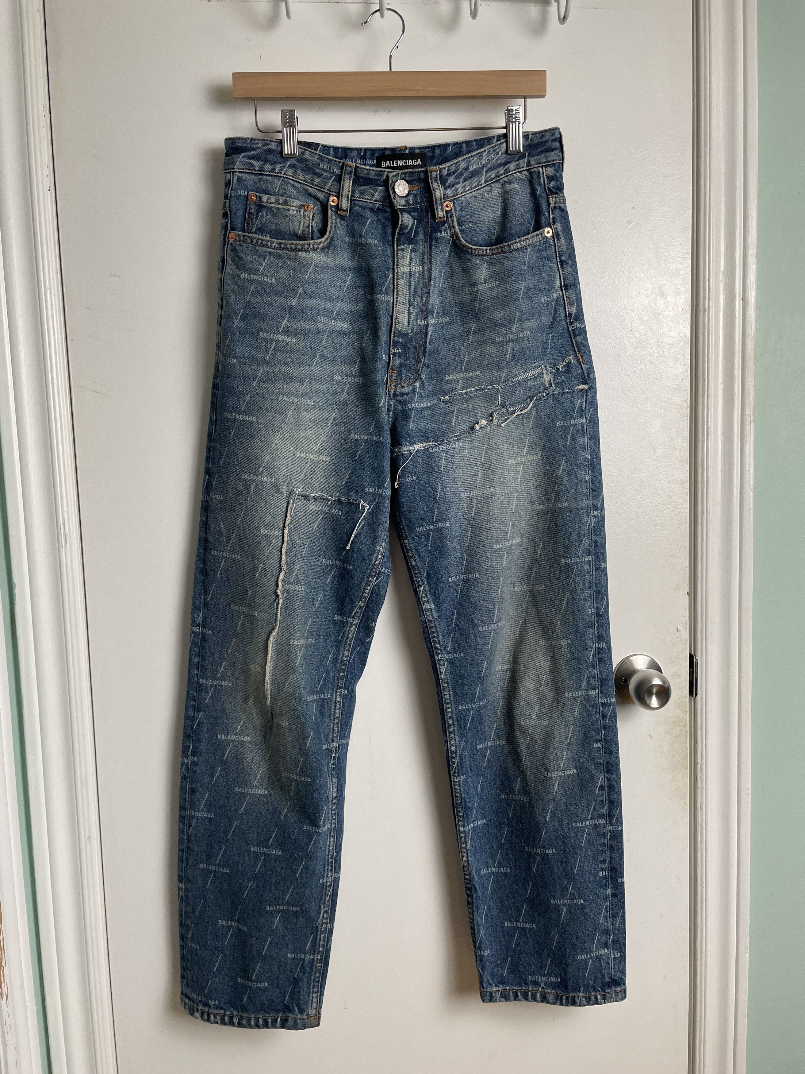Balenciaga Balenciaga Ripped Logo Denim Jeans | Grailed