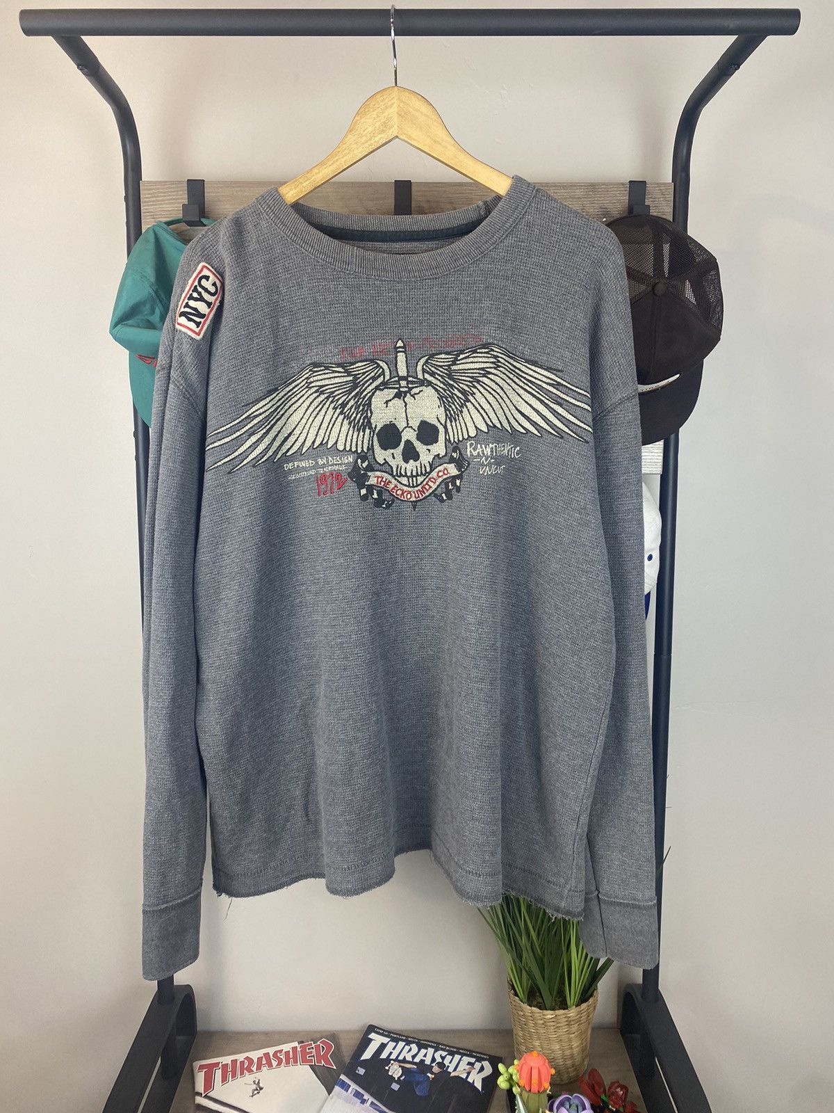 Ecko Unltd. × Streetwear Y2K Ecko Unltd. Skull Waffle Knit Thermal ...