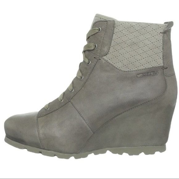 Merrell Merrel Wedgetarian Lexi Olive Green Leather Wedge Booties | Grailed