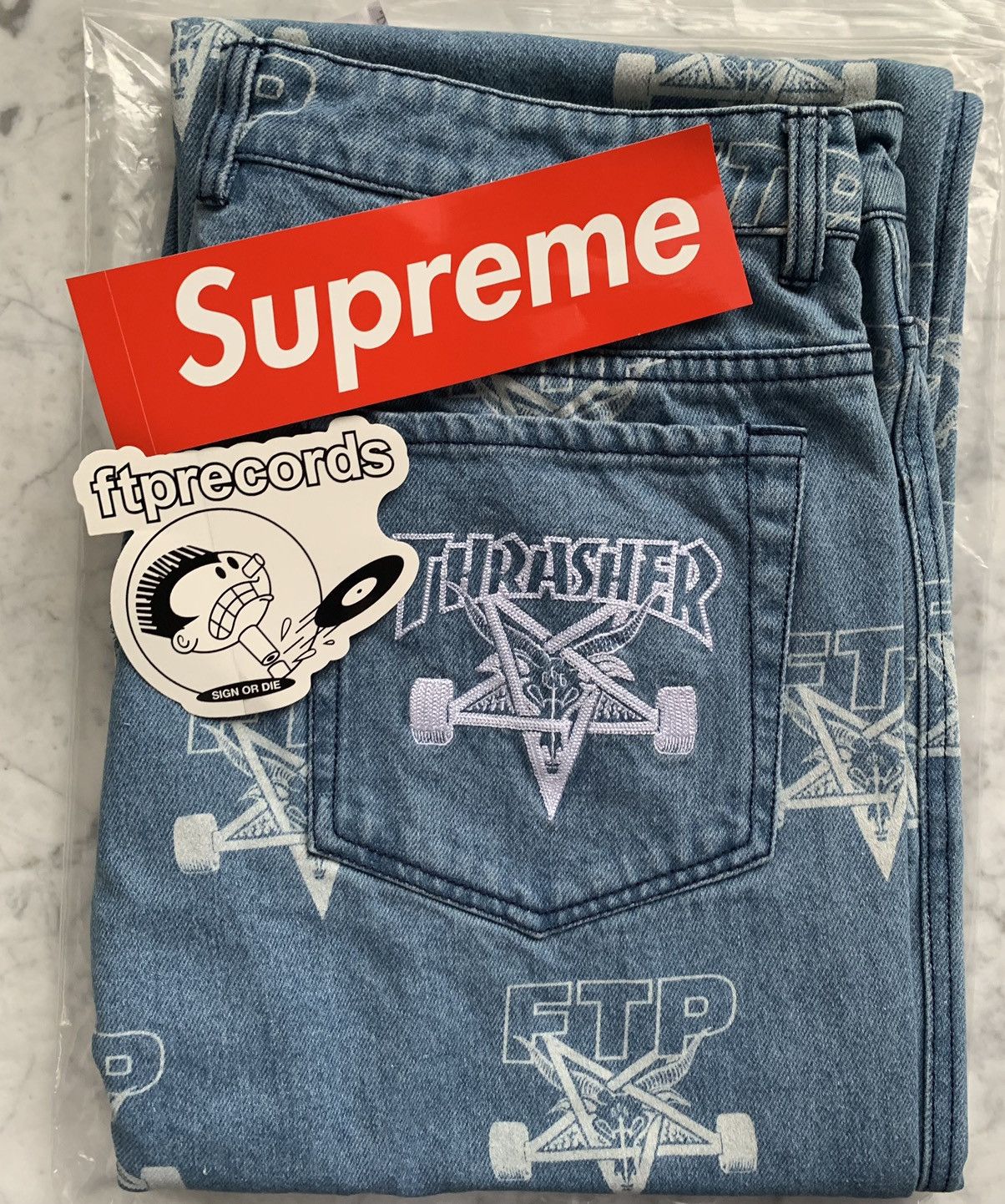 Fuck The Population × Vintage FTP X THRASHER ALLOVER SKATE-GOAT Denim ...