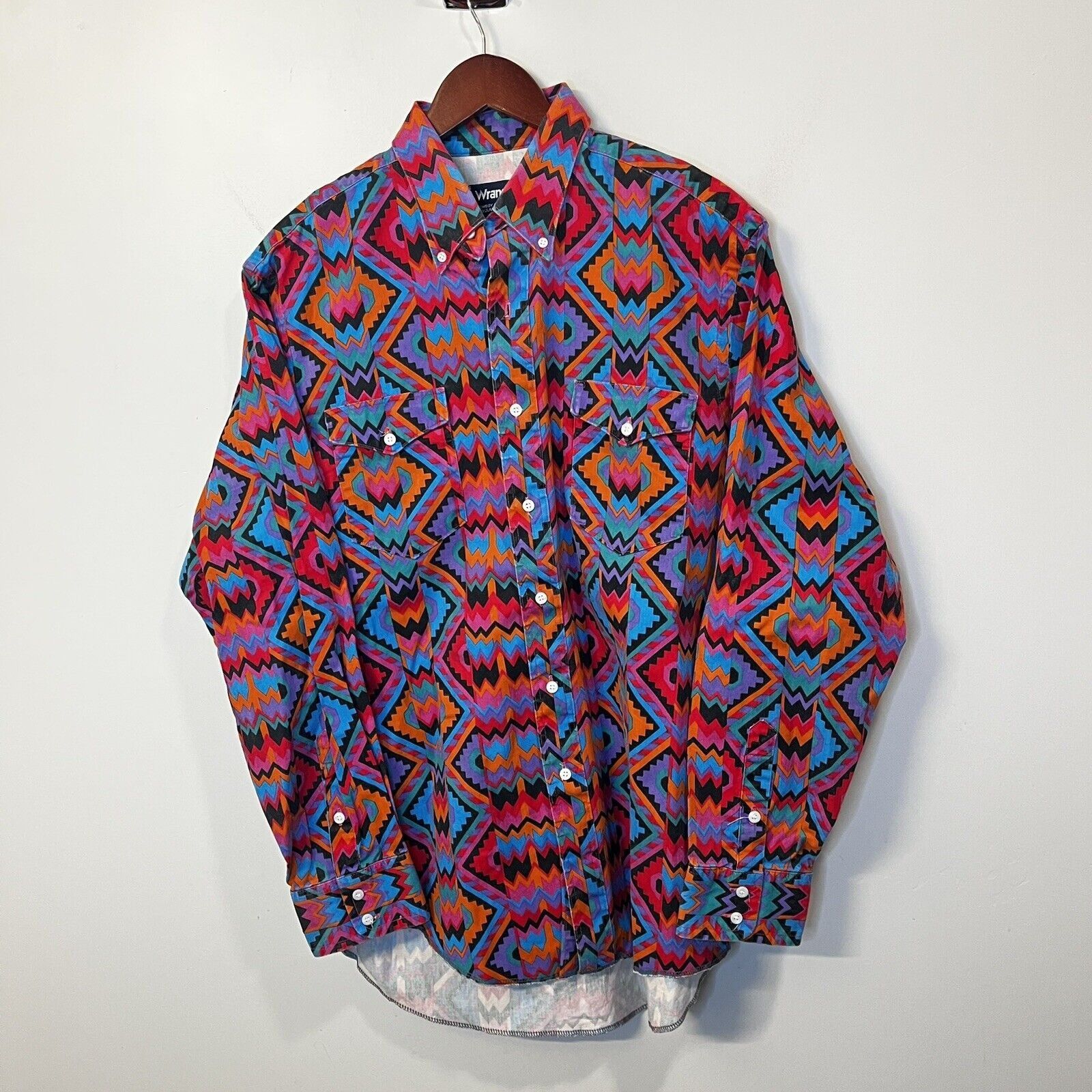Vintage VTG Wrangler Aztec All Over Print Abstract Button Up Shirt ...