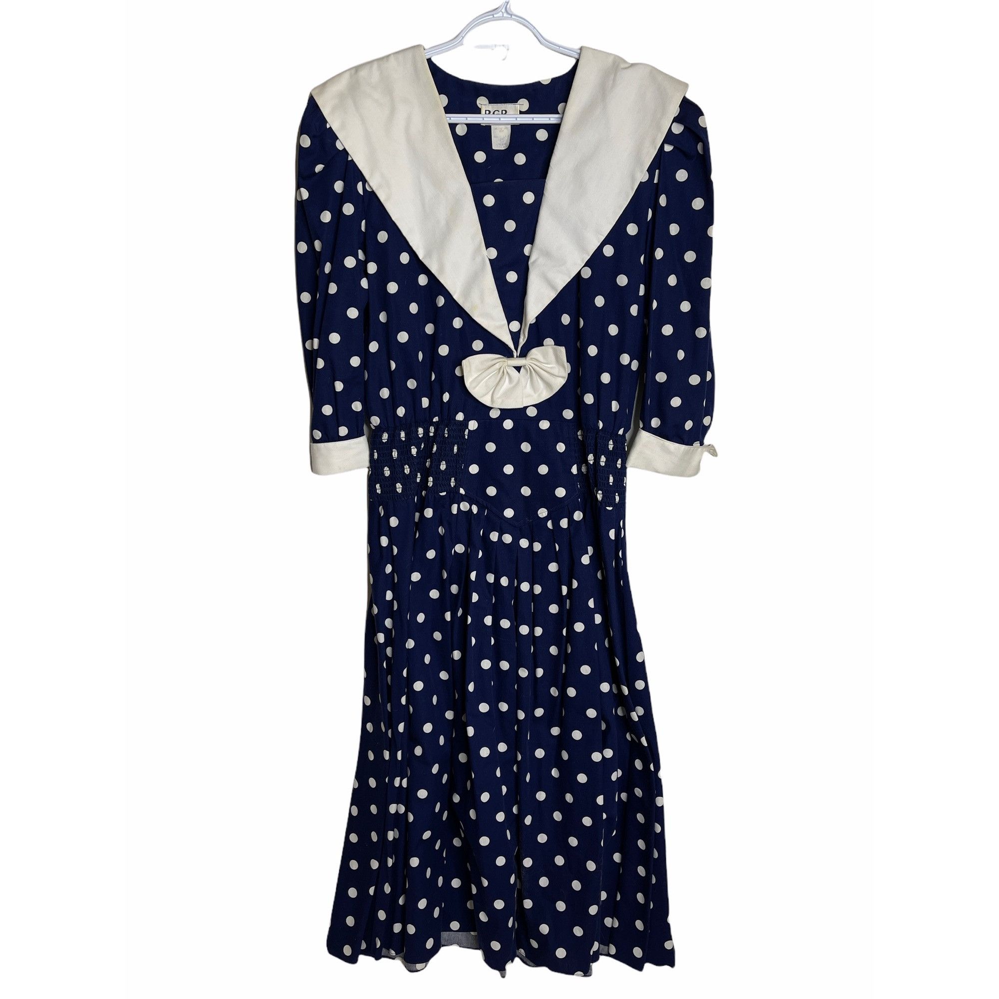 Vintage Vintage 90s Secretary Dress Blue White Polka Dot Medium | Grailed