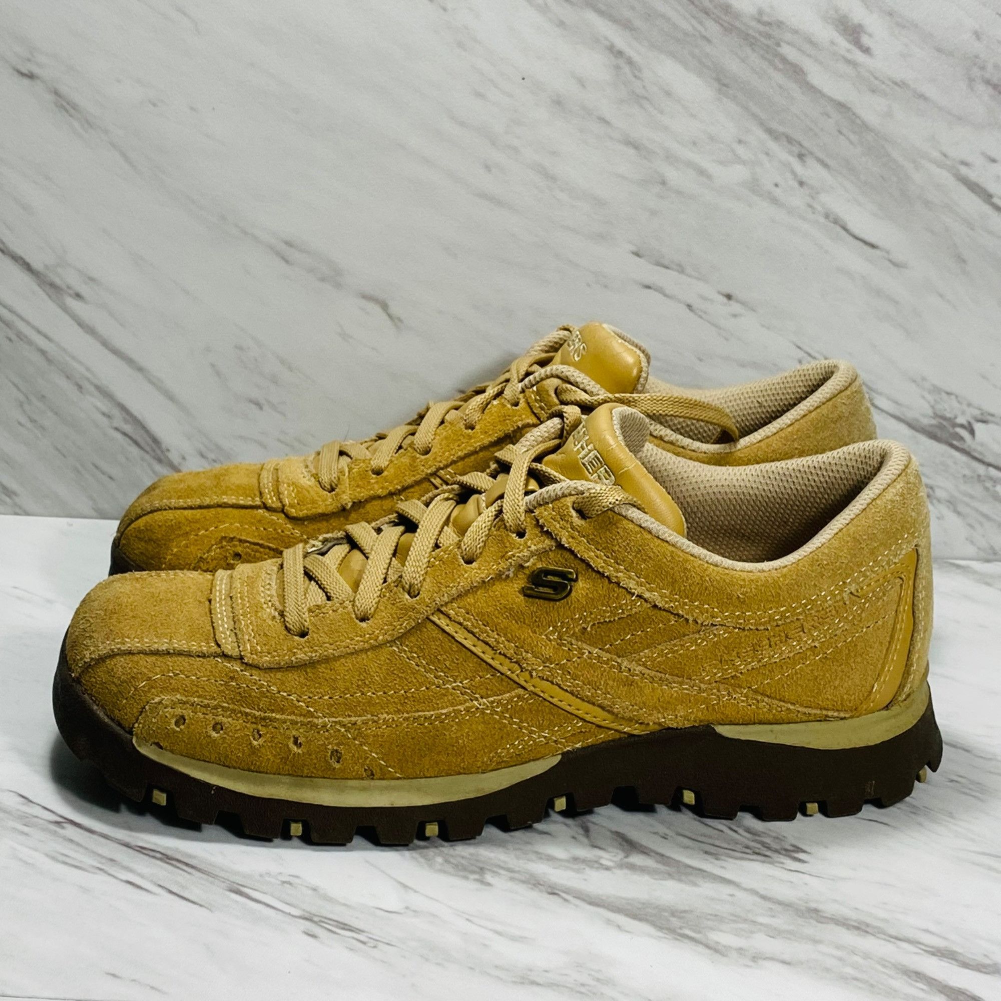 SKECHERS Skechers Retro Lace up tan leather suede oxfords shoe women ...