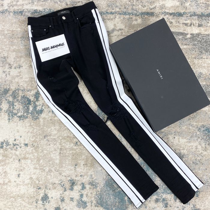 Amiri Amiri Track Stack Striped Skinny Fit Jeans In Black RRP £760 ...