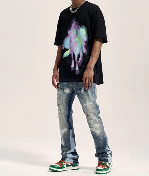 Japanese Brand × Jean × Streetwear Paint Splatter Flare Panel Jeans ...