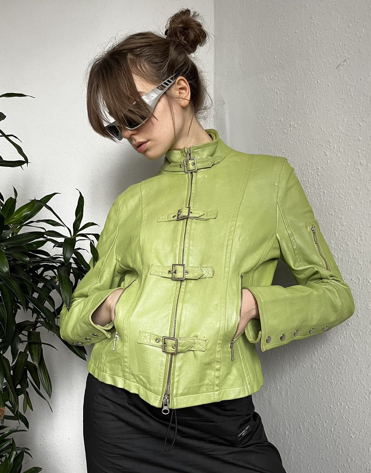 Vintage Leather y2k Jacket Lime Green 00s moto | Grailed