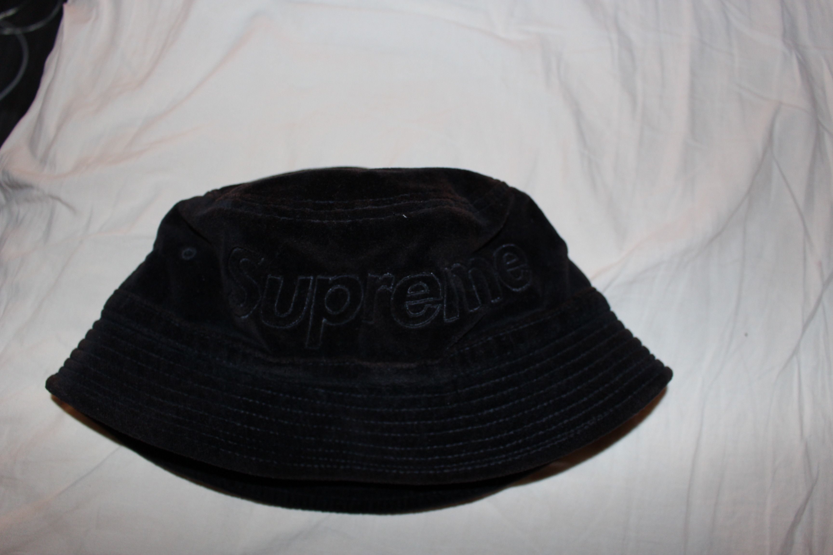 Lacoste × Supreme Lacoste X Supreme black & velvet bucket hat | Grailed