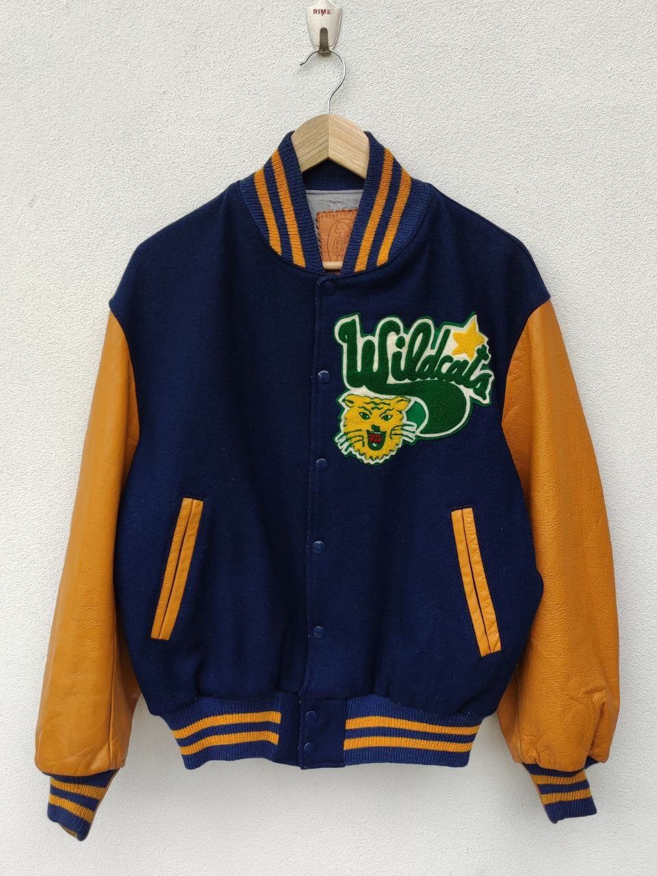 Vintage VINTAGE 90s GOLDEN BEAR WILDCATS WOOL/LEATHER VARSITY JACKET ...