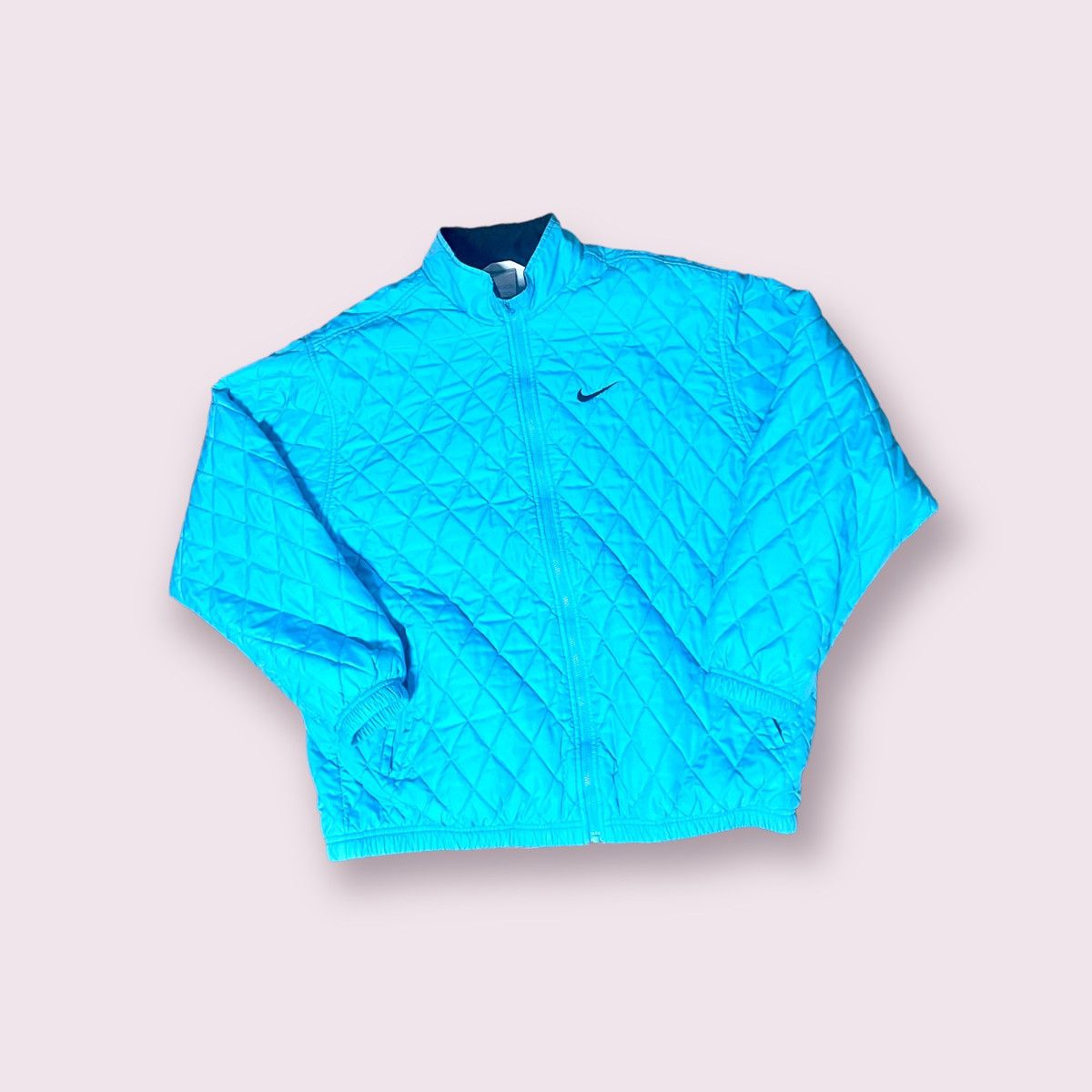 Nike Vintage Nike Quilted Bomber Jacket Light Blue Big Swoosh | Grailed
