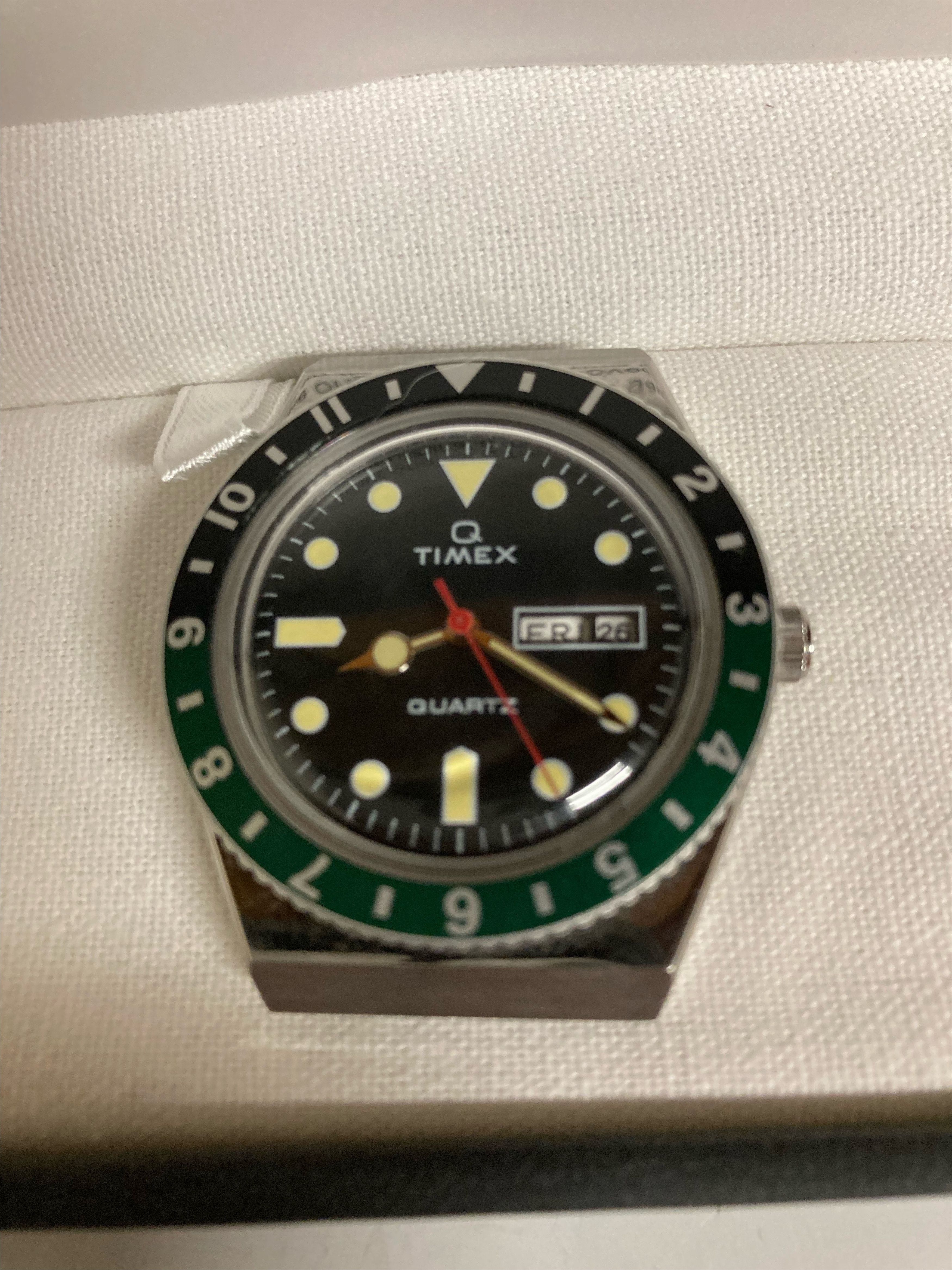 Timex Q TIMEX REISSUE BLACK DIAL WITH BLACK/GREEN BEZEL WATCH | Grailed