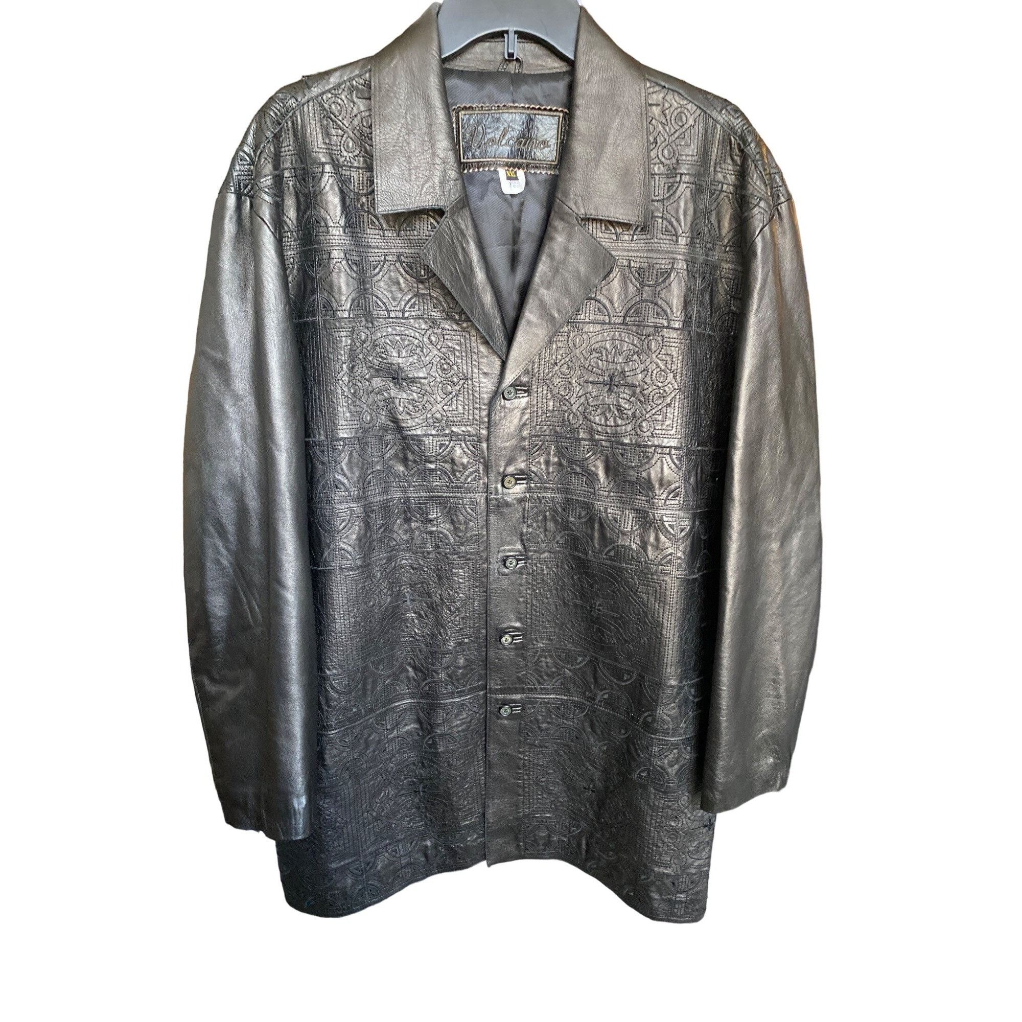 Vintage VINTAGE 80'S VOLCANO MEN'S BLACK LEATHER EMBROIDERED JACKET ...