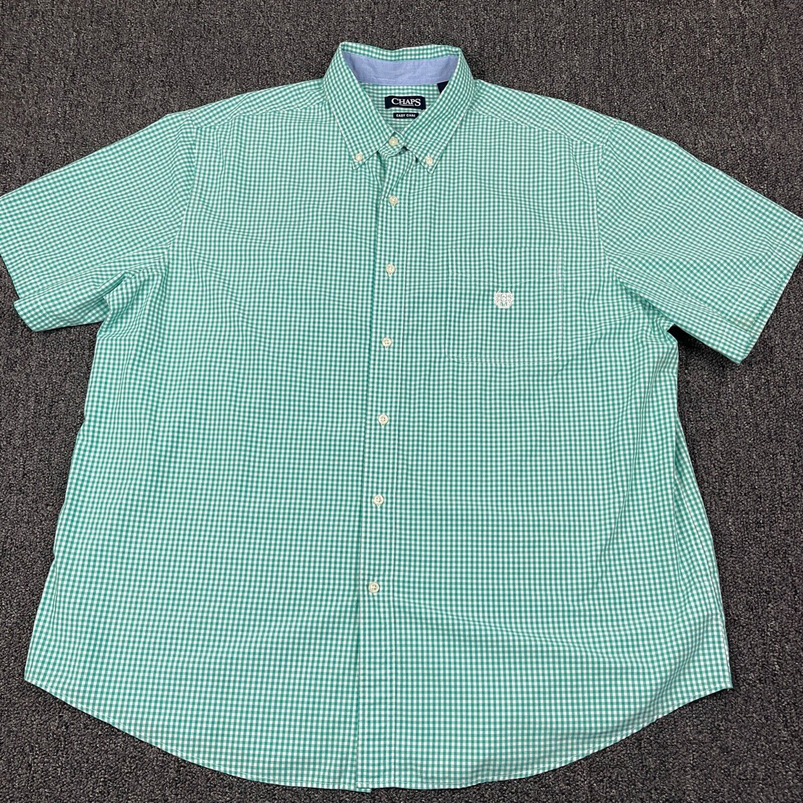 Chaps Chaps Shirt 2XB Button Down Plaid Check Green Short Sleeve Cotton ...