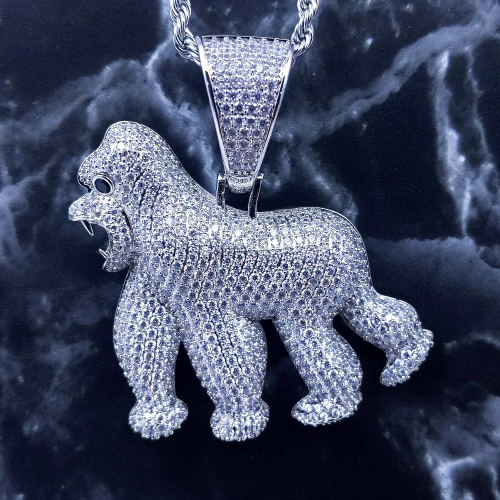 Custom 24"Rope Chain + Silver Finish Gorilla Pendant | Grailed