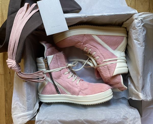 Rick Owens Rare Rick Owens pink pony hair Geobaskets | Grailed