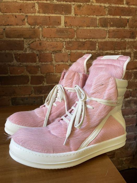 Rick Owens Rare Rick Owens pink pony hair Geobaskets | Grailed
