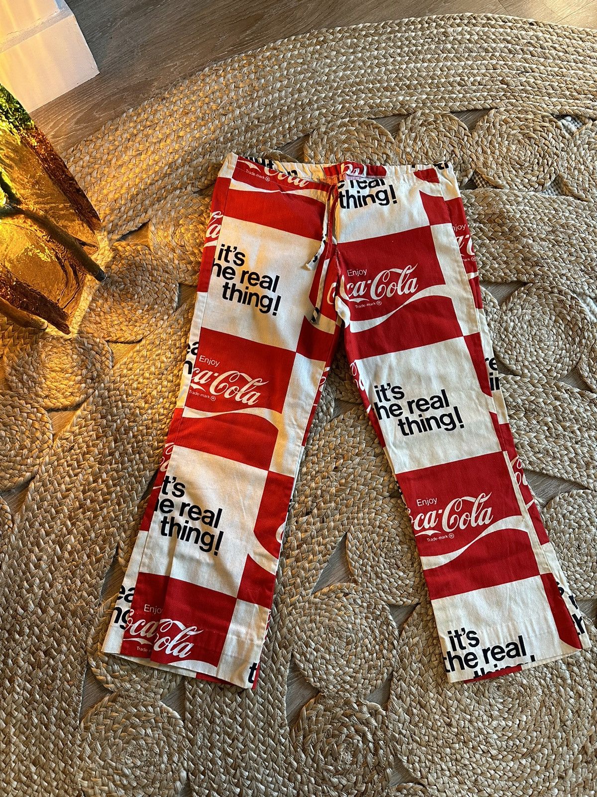 Vintage Coca-Cola Checkered Print Bell Bottom Drawstring Pants | Grailed