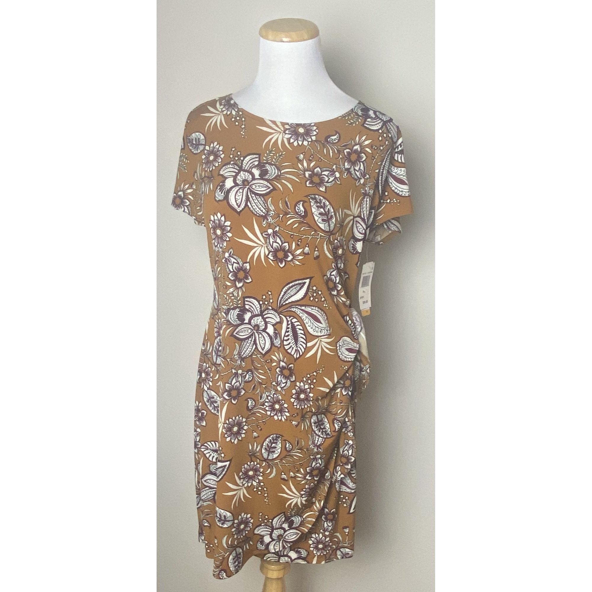 Signatures Signature Robbie Bee Floral Wrap Dress Mustard/Wine Size PS ...